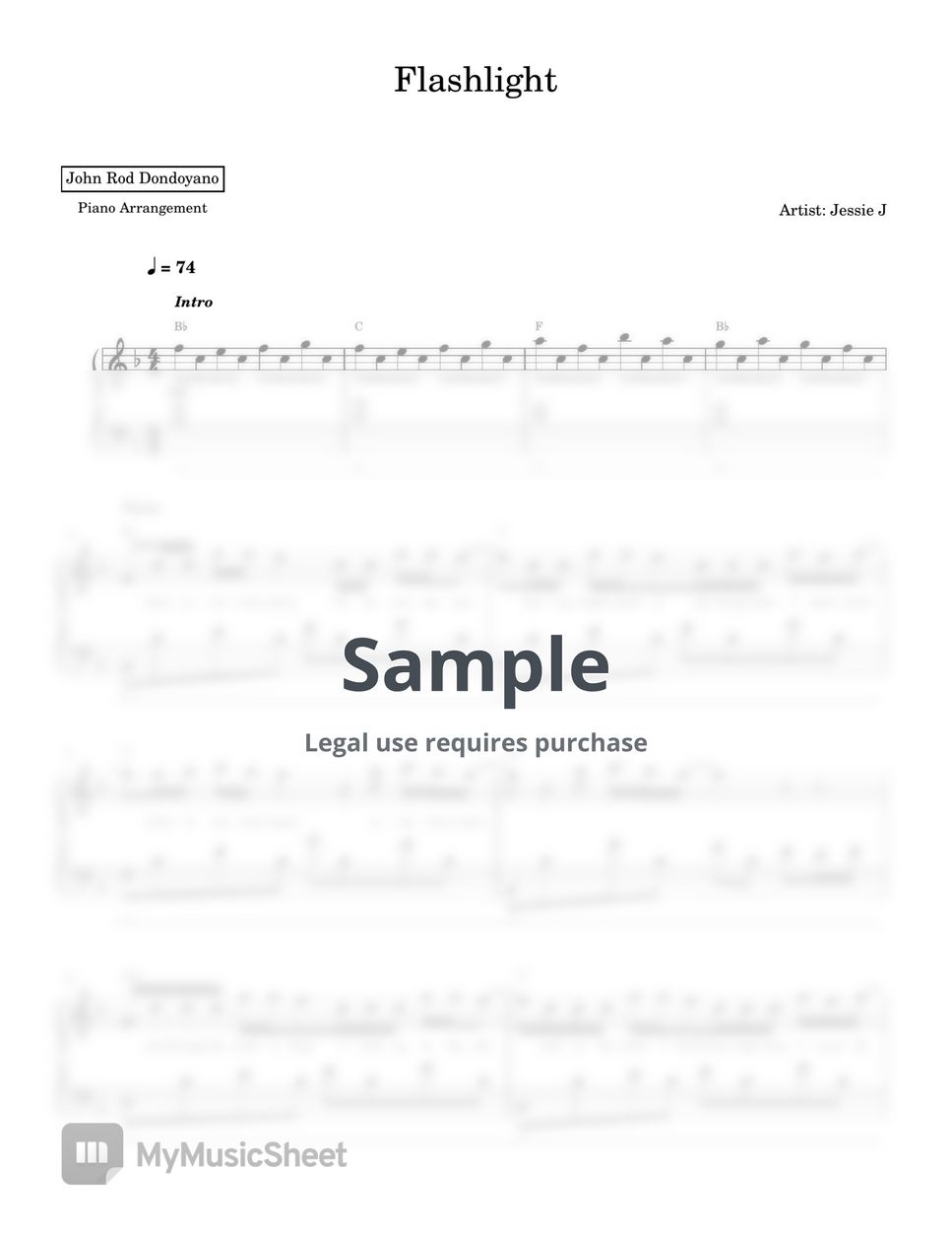 Jessie J - Flashlight (PIANO SHEET) Sheets by John Rod Dondoyano
