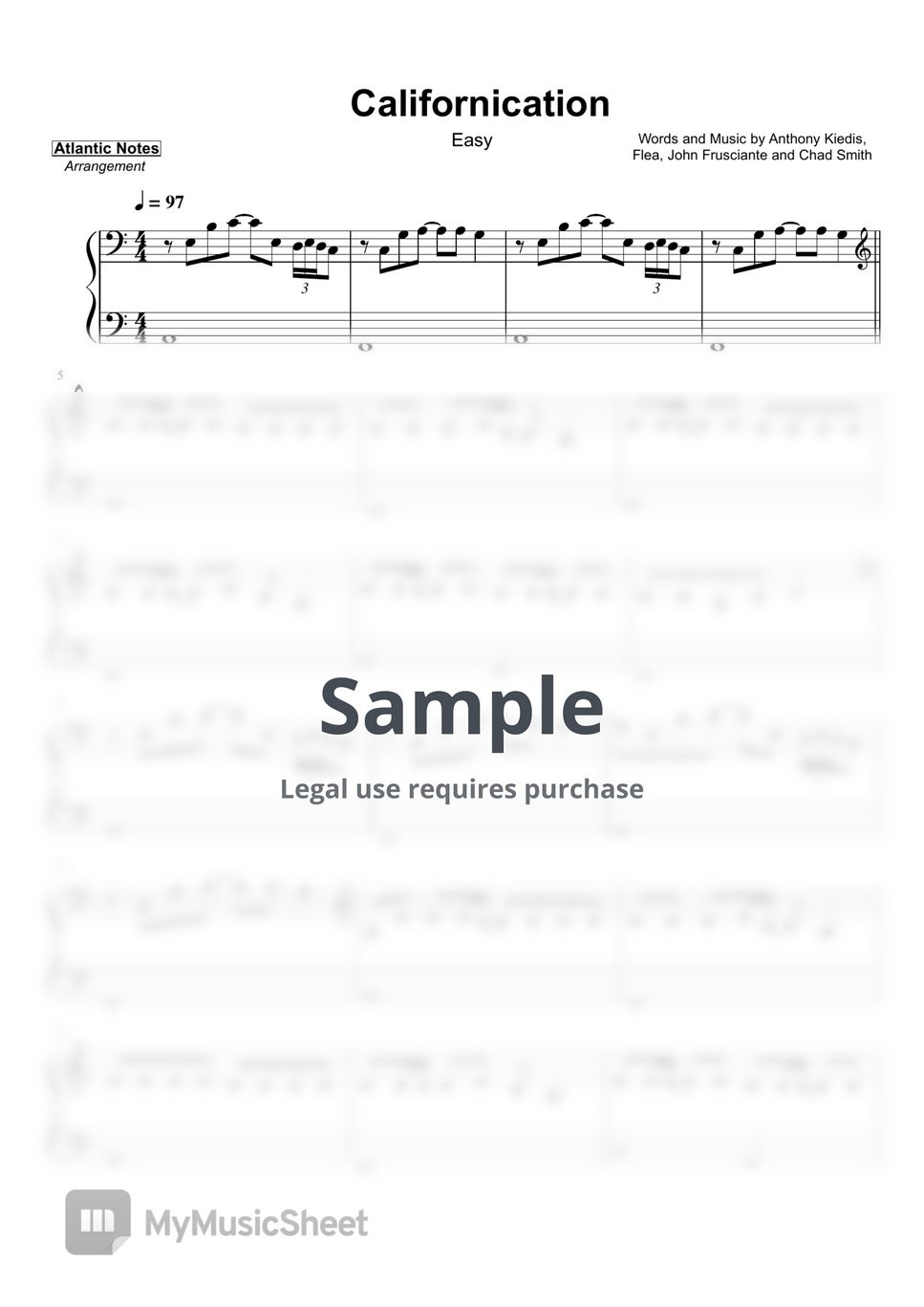 Red Hot Chili Peppers - Californication Sheets by Atlantic Notes
