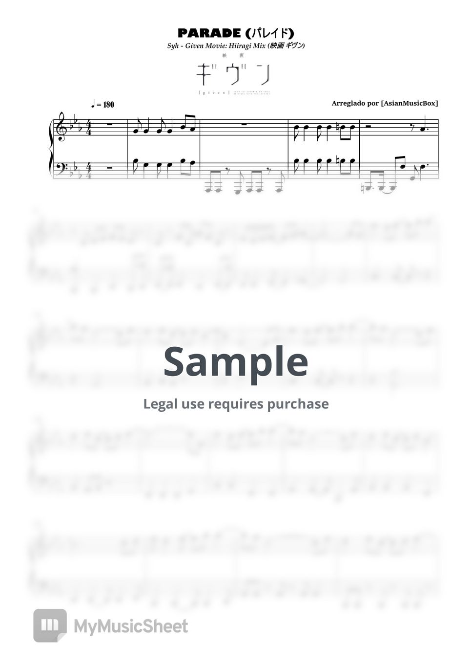 Syh - Given Movie: Hiiragi Mix - Parade (Sheet, MIDI & Drums ) Sheets ...