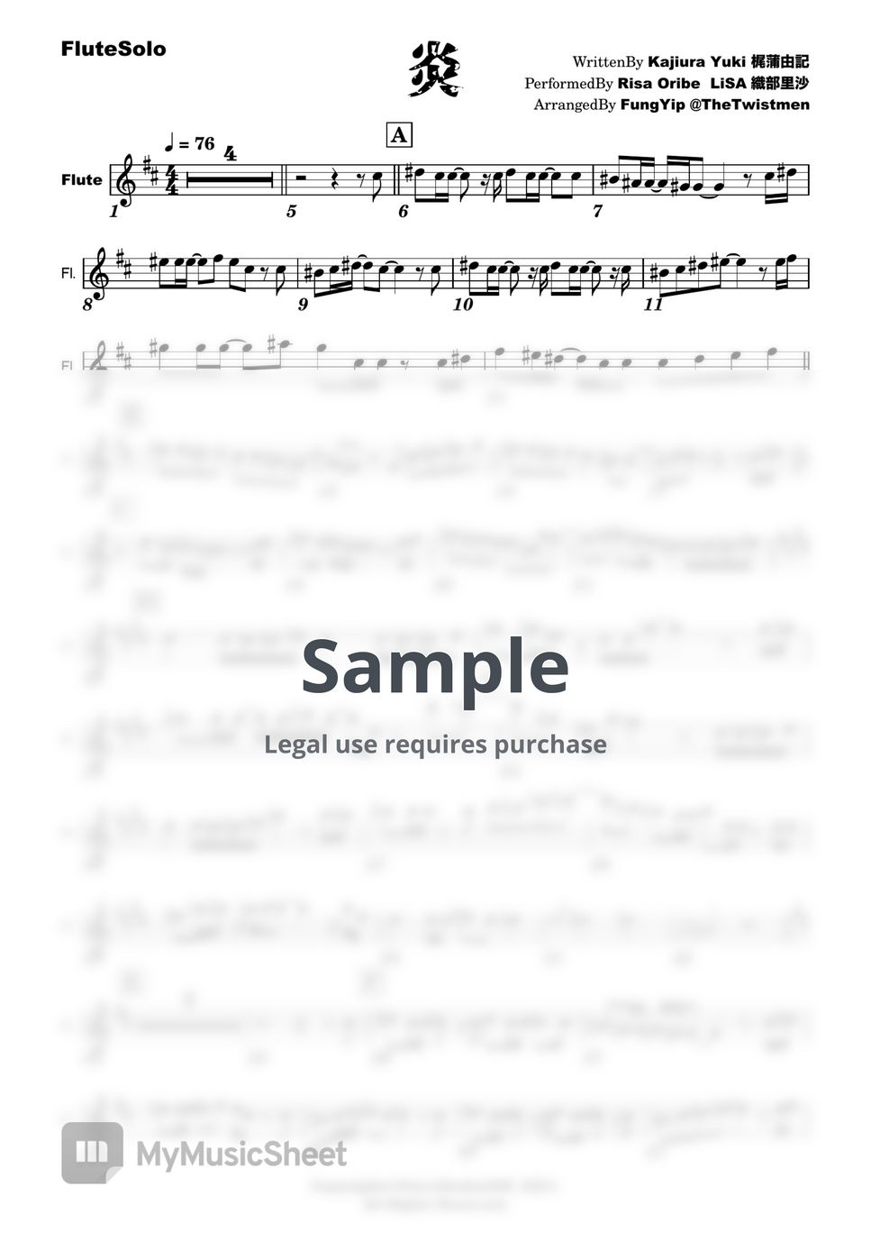 LiSA - Homura 炎 - 鬼滅の刃 無限列車編 (C/ Bb/ F/ Eb キー樂譜) Sheets by ...