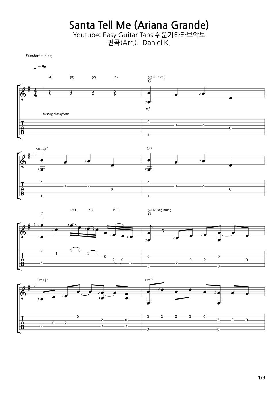 Ariana Grande - Santa Tell Me TAB by Daniel K.