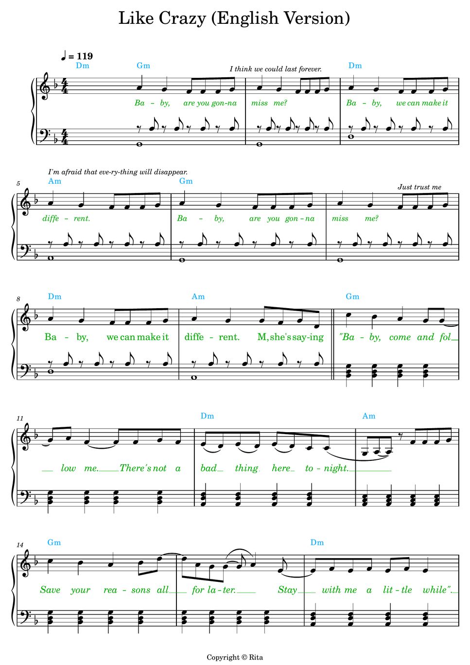 Jimin - Like Crazy (English Single version) 악보 by Rita B