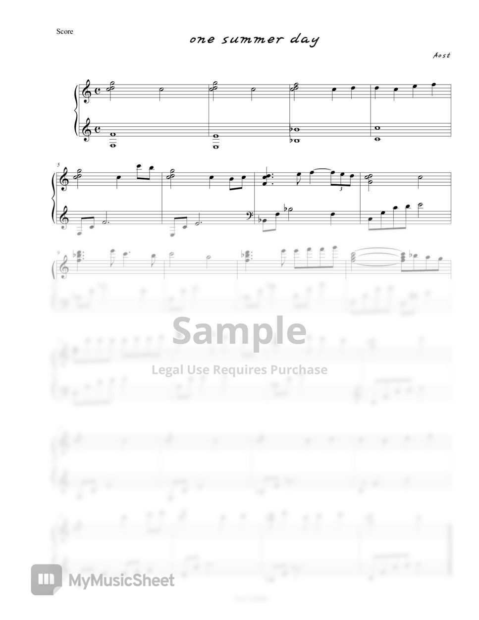 Aost - One summer day (자작곡/BGM/Healing) 악보