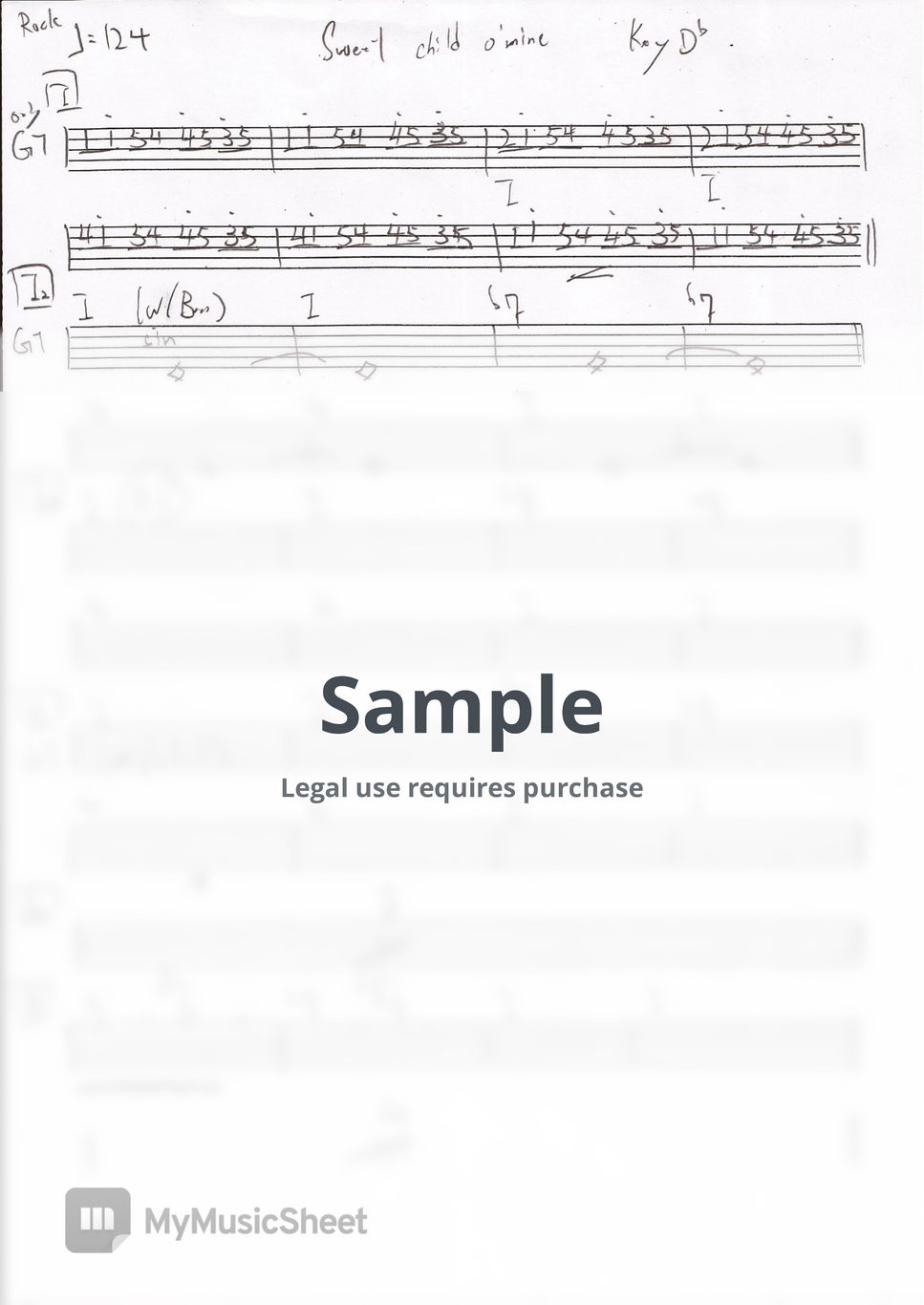 Guns N' Roses - Sweet Child O'mine Tab + 단선 악보 by edward8561