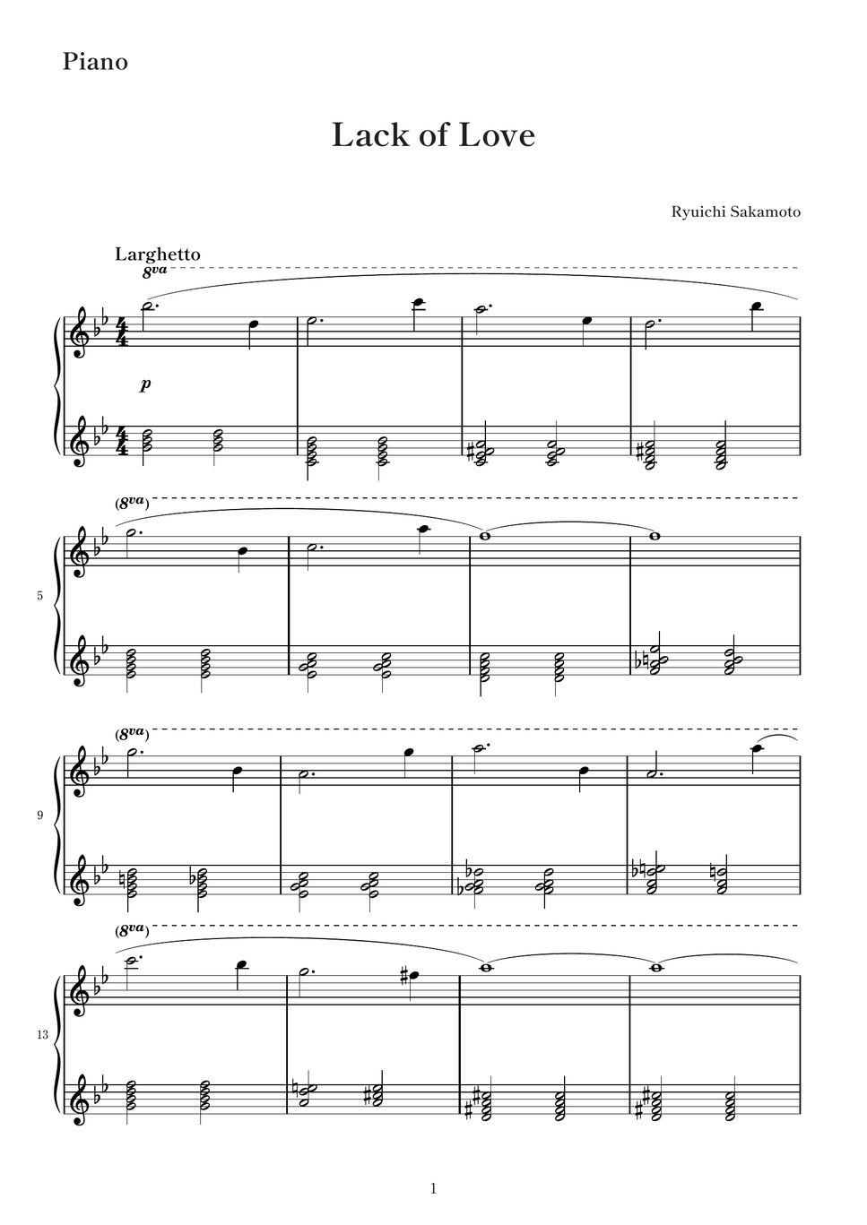 Ryuichi Sakamoto - Lack of Love (Opus Version) 악보 by Jiazheng