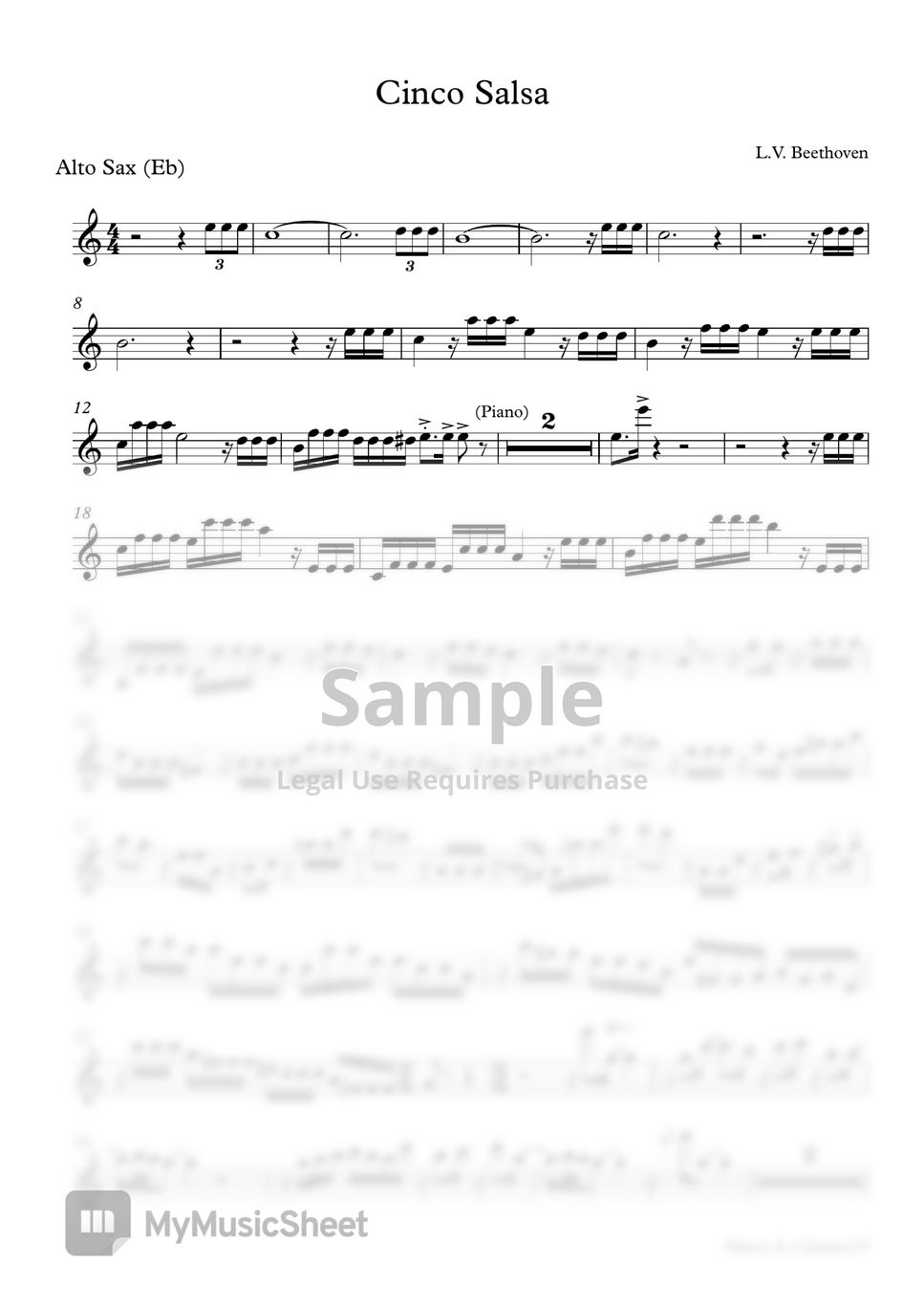 Beethoven´s 5th Salsa. - Cinco Salsa (Alto Sax) Sheet Music by Ismael ...