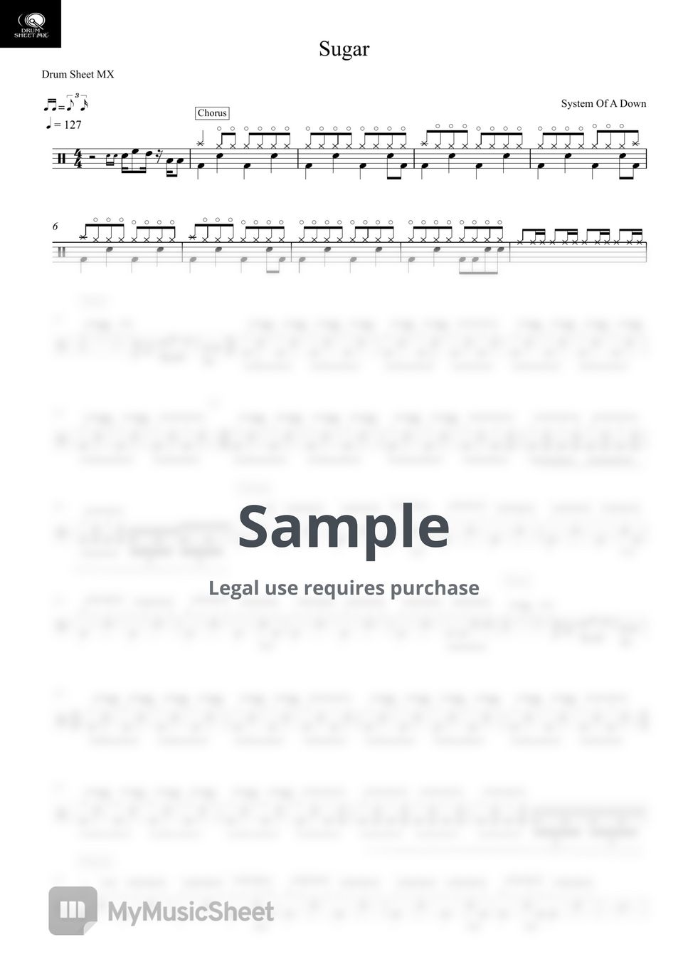 System Of A Down - Sugar Sheet Music by Drum Sheet MX