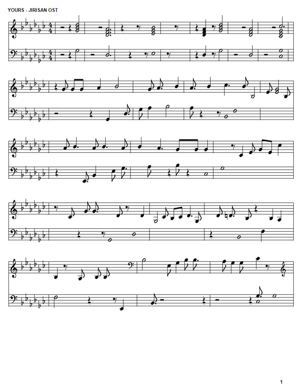 Jirisan OST - Yours (Piano Cover by Ivena Trixie) Sheet by Jin BTS