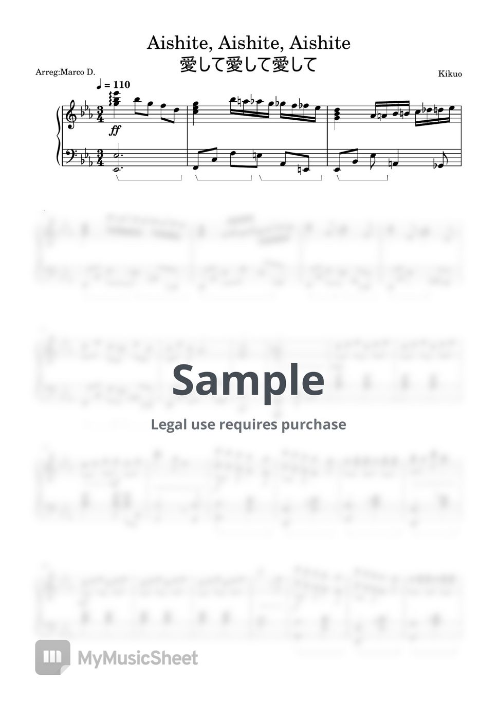 Kikuo - Aishite, Aishite, Aishite Sheet Music by Marco D.