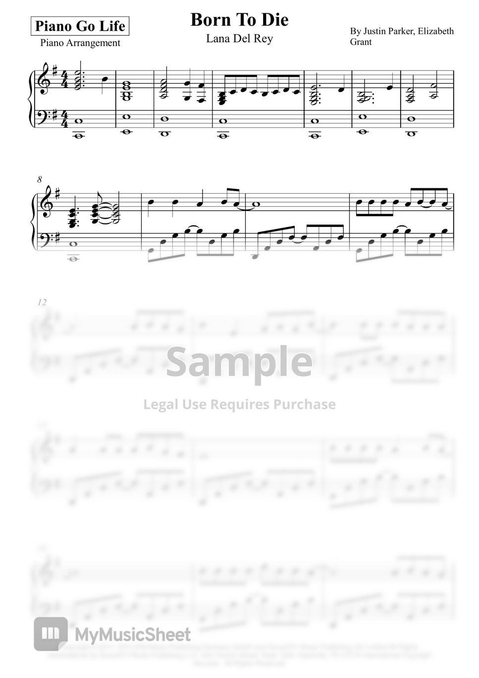 Lana Del Rey - Born To Die Sheet by Piano Go Life