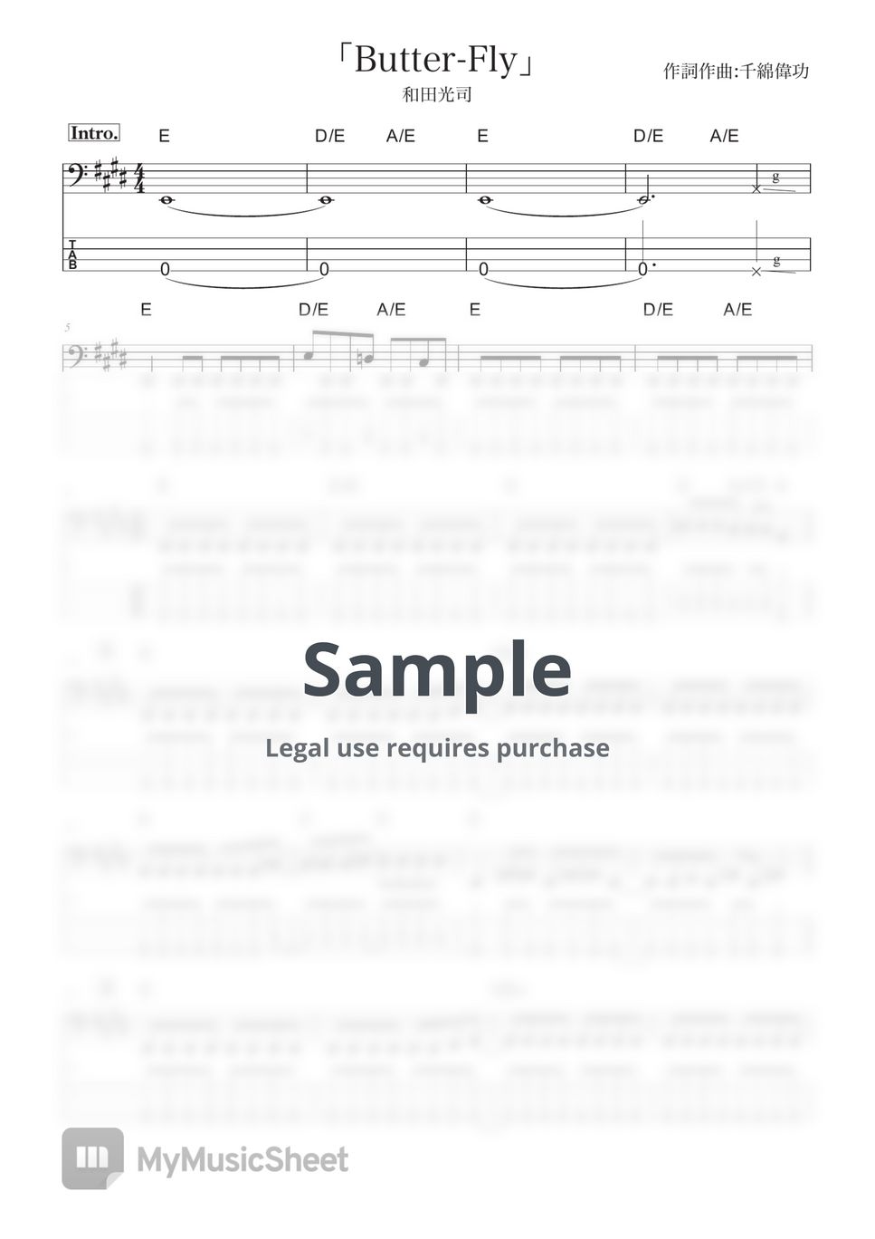 Koji Wada - Butter-Fly (Bass/TAB) Sheets by Kidorin