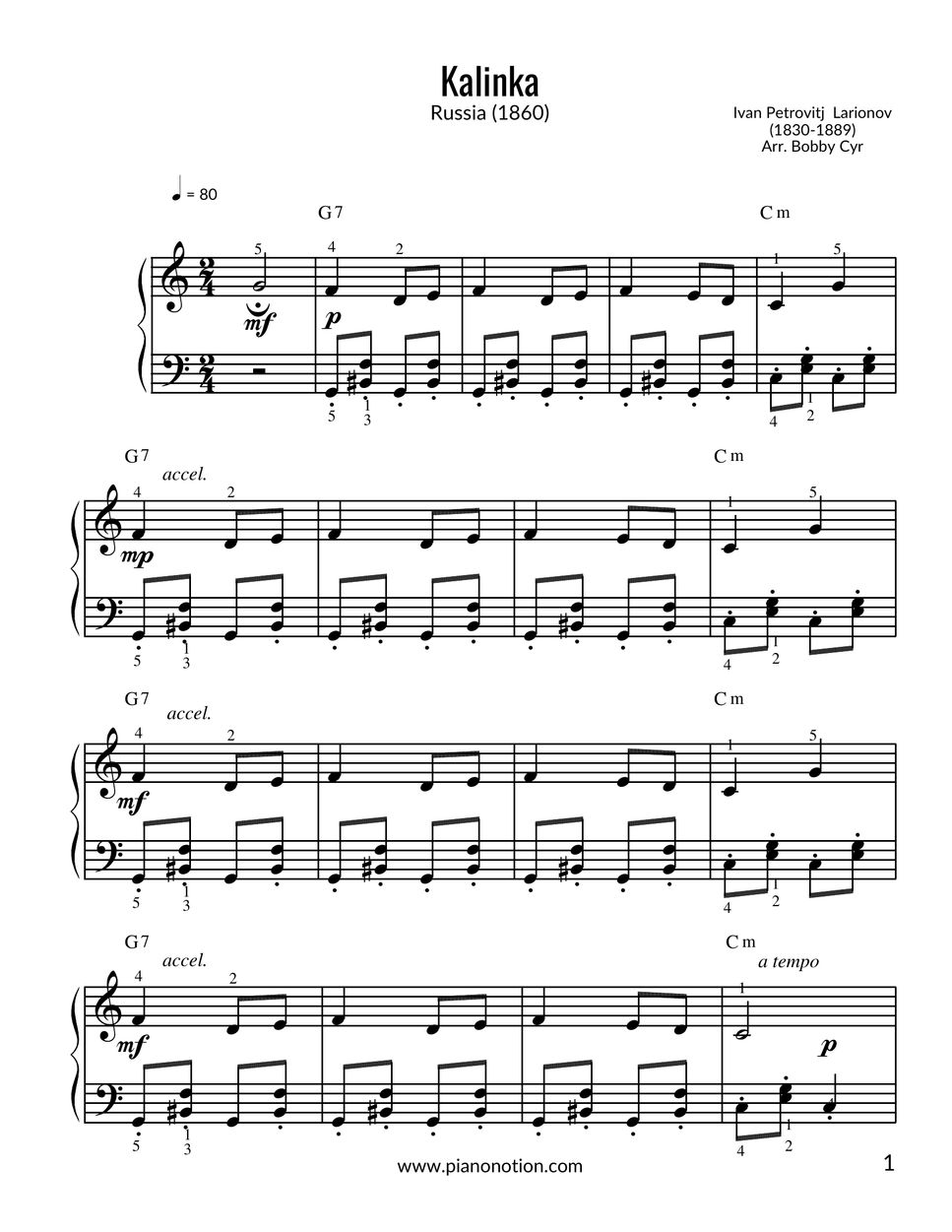 Ivan Petrovitj Larionov - Kalinka | Калинка (Easy Piano Solo) Sheets by ...