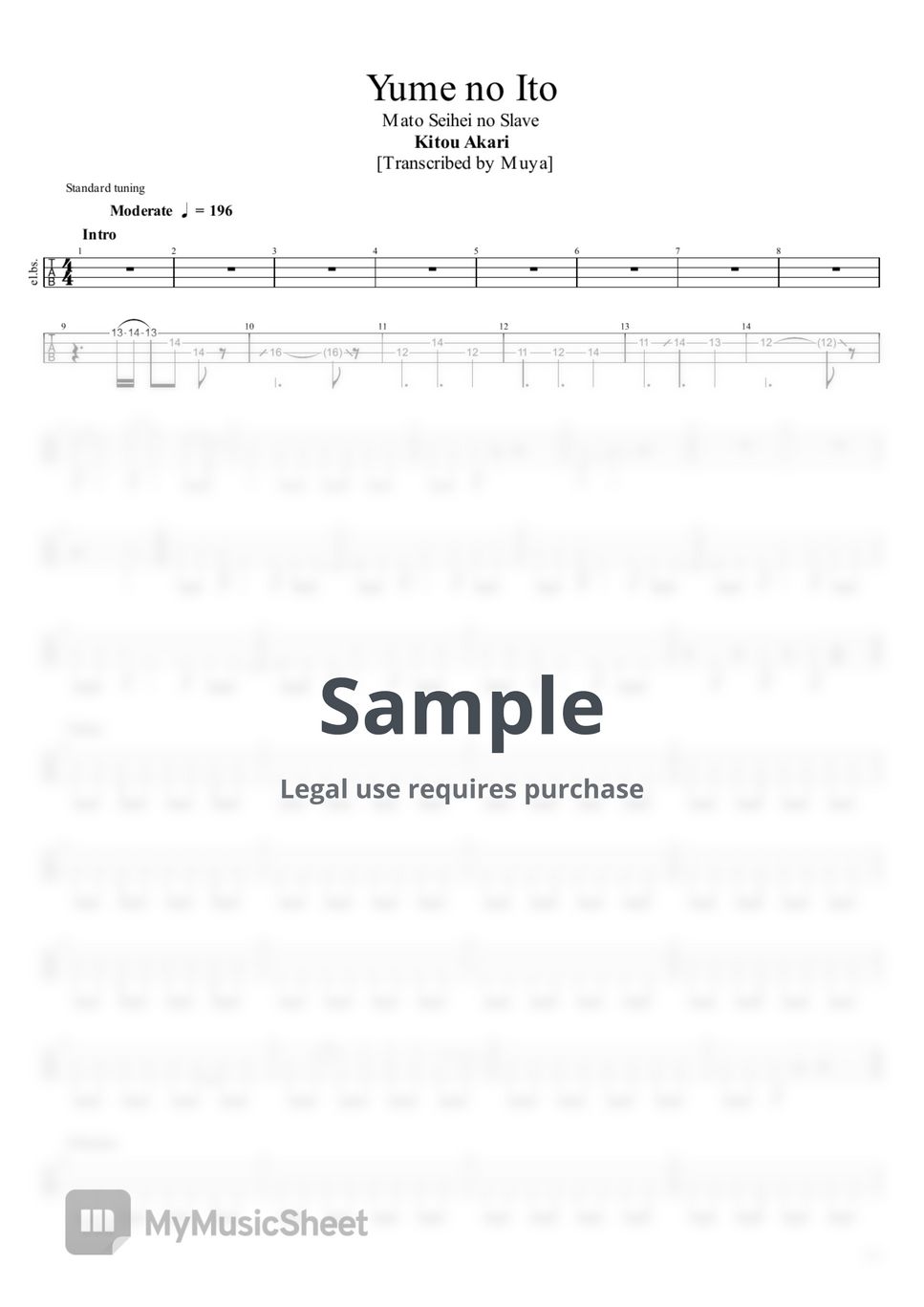 Kitou Akari - Yume no Ito (Bass TAB) Sheets by Muya