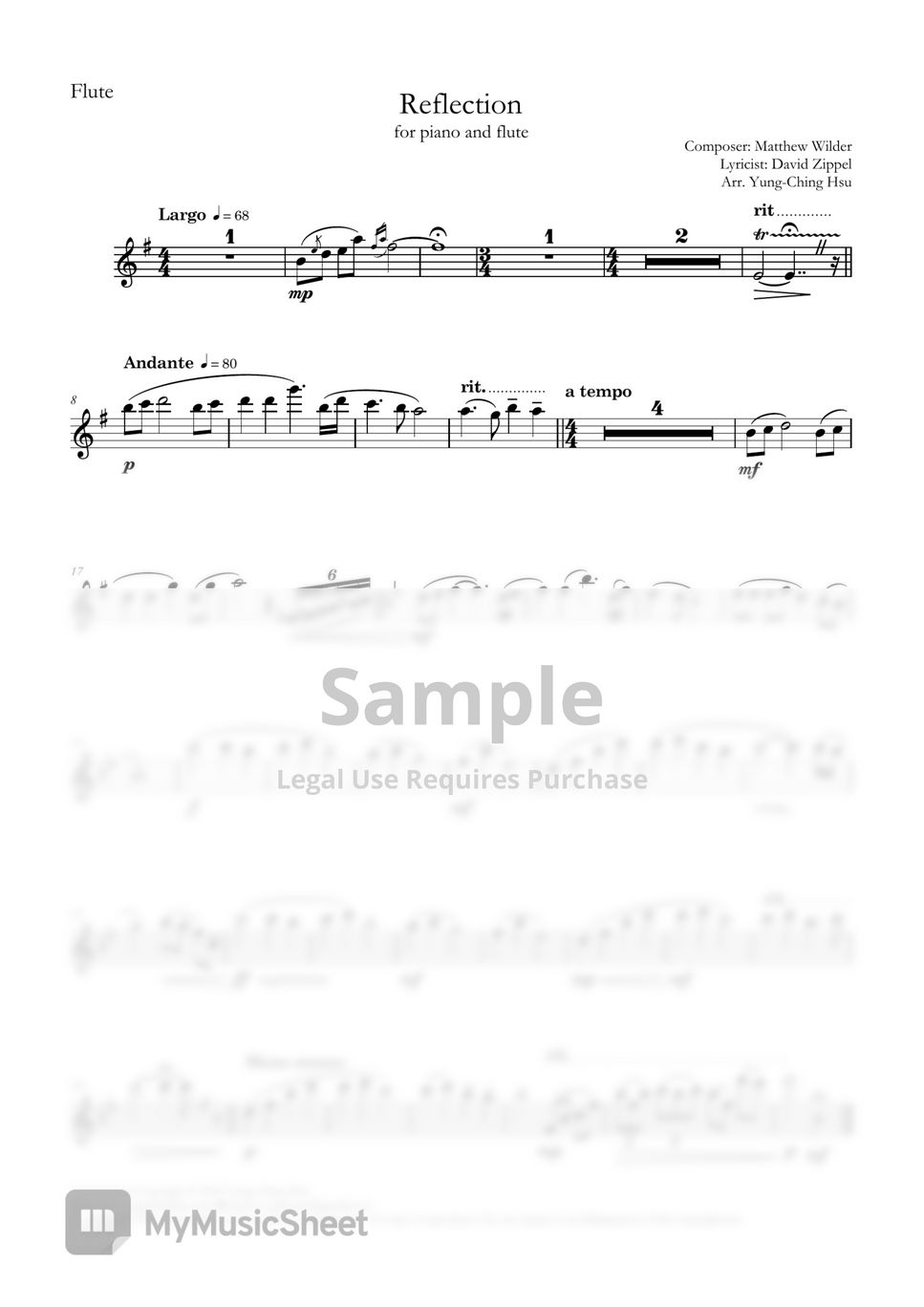 Matthew Wilder - Mulan: Reflection (for piano and flute) Sheets by Yung ...