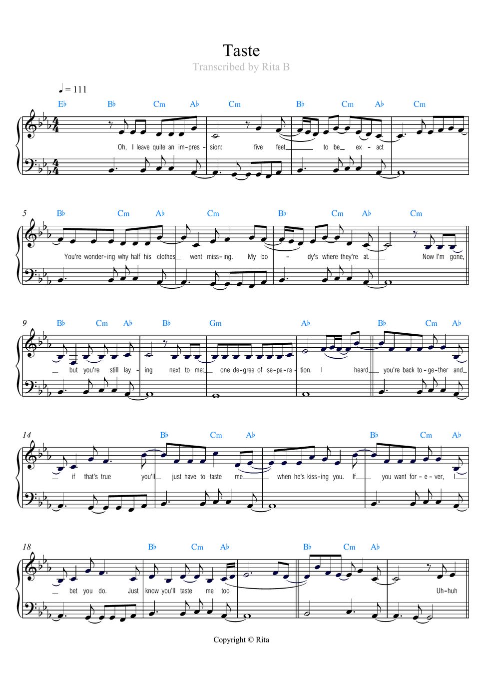 Sabrina Carpenter - Taste 樂譜 by Rita B