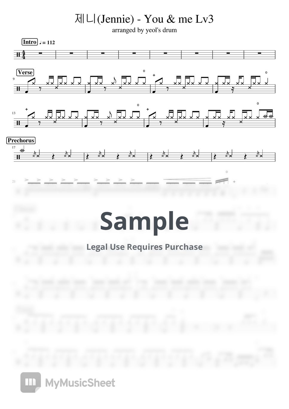 jennie - You & me (Lv3) Sheets by Yeol's drum