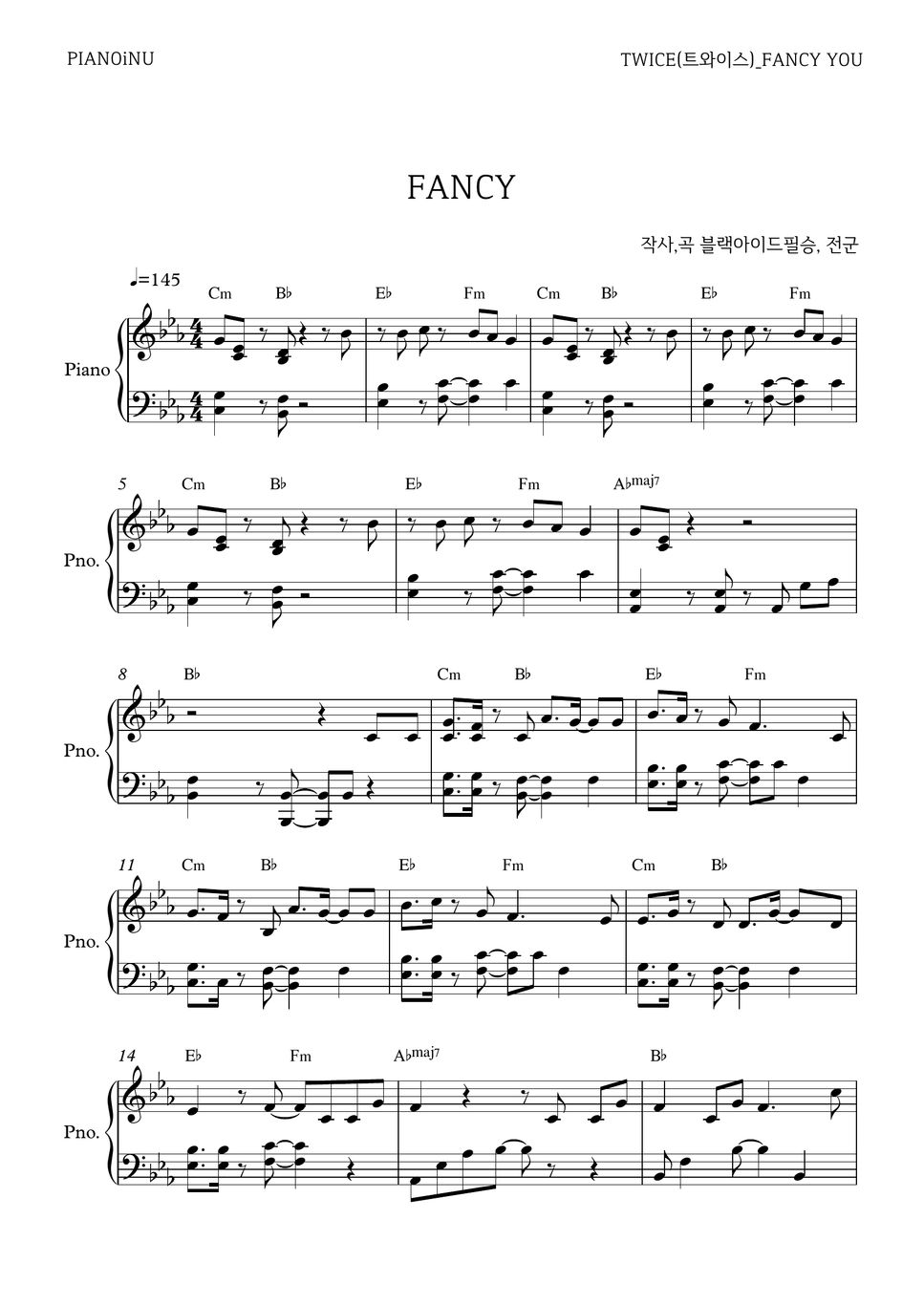 TWICE - FANCY PIANOiNU Sheets