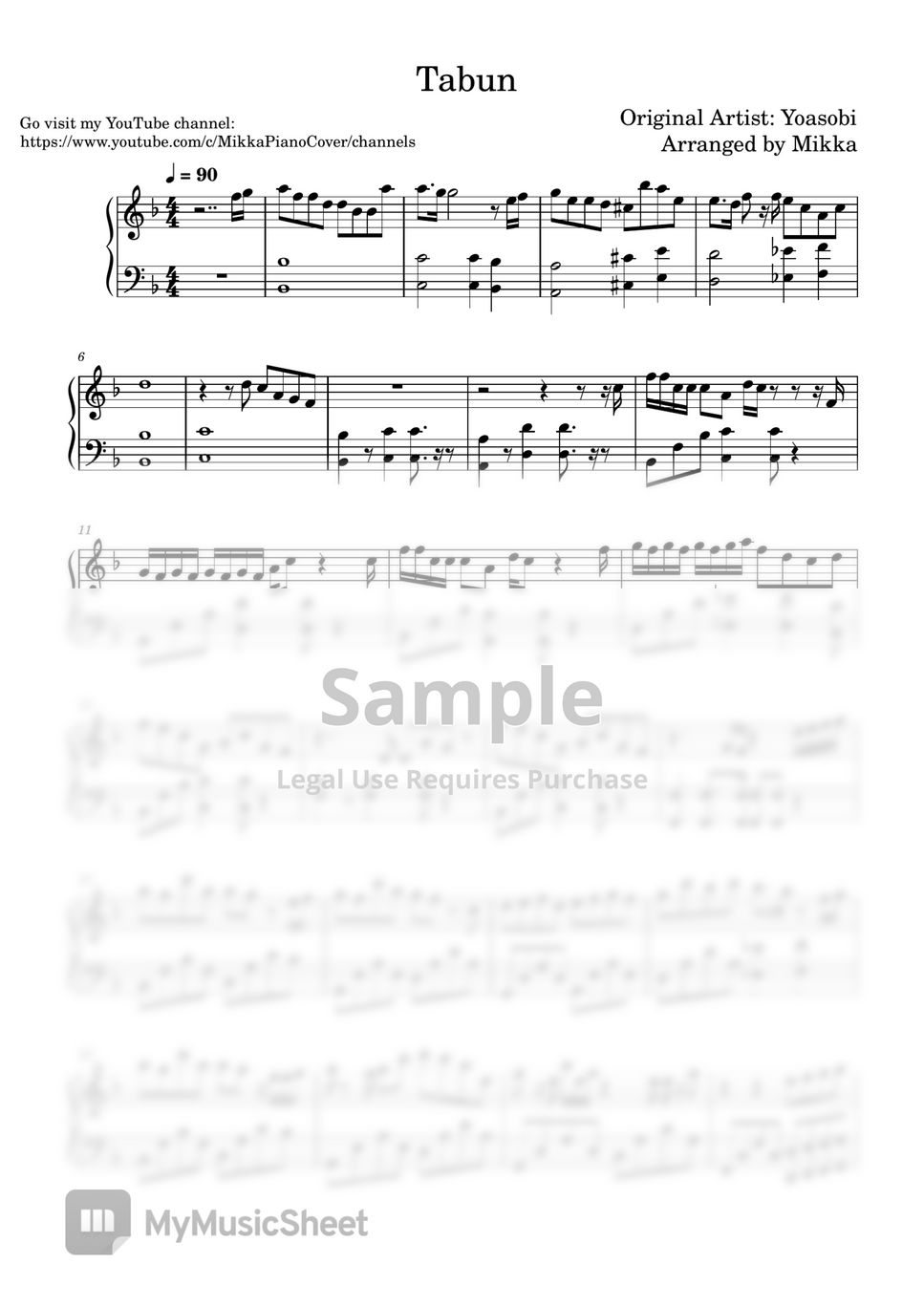 Yoasobi - Tabun (Short ver.) Sheet Music by Mikka