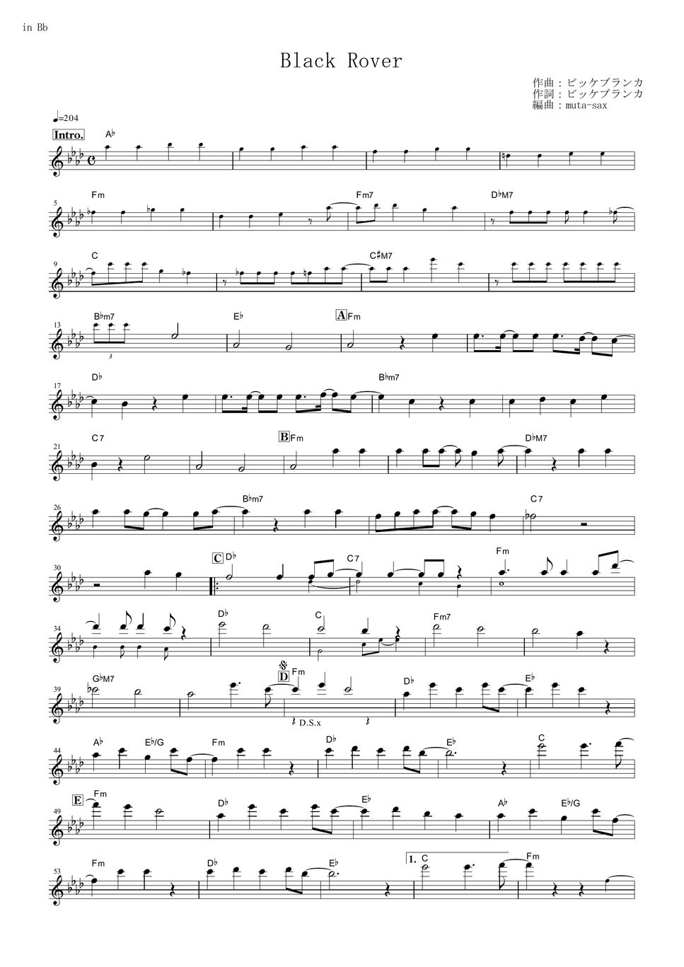 Black Clover - Black Rover (in Bb) Sheet by Vickeblanka