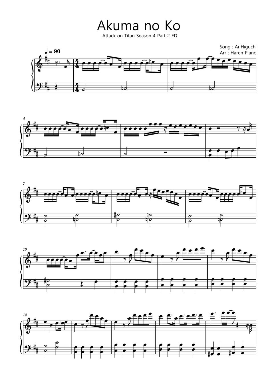Attack on Titan season 4 Part 2 - Akuma no Ko Sheet by Haren Easy Piano