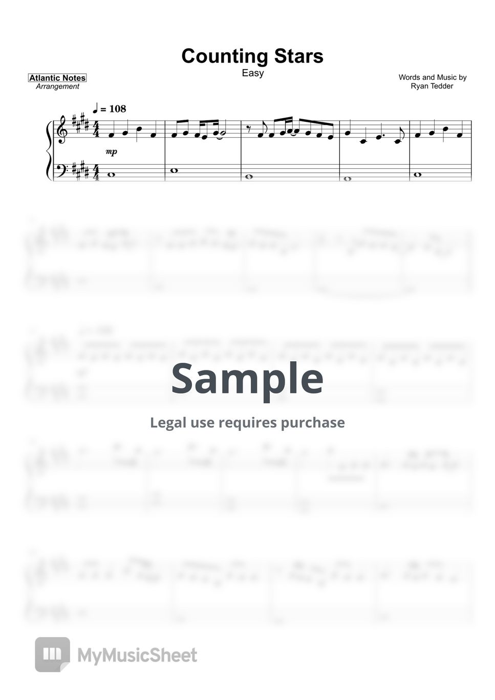 OneRepublic - Counting Stars Sheet Music by Atlantic Notes
