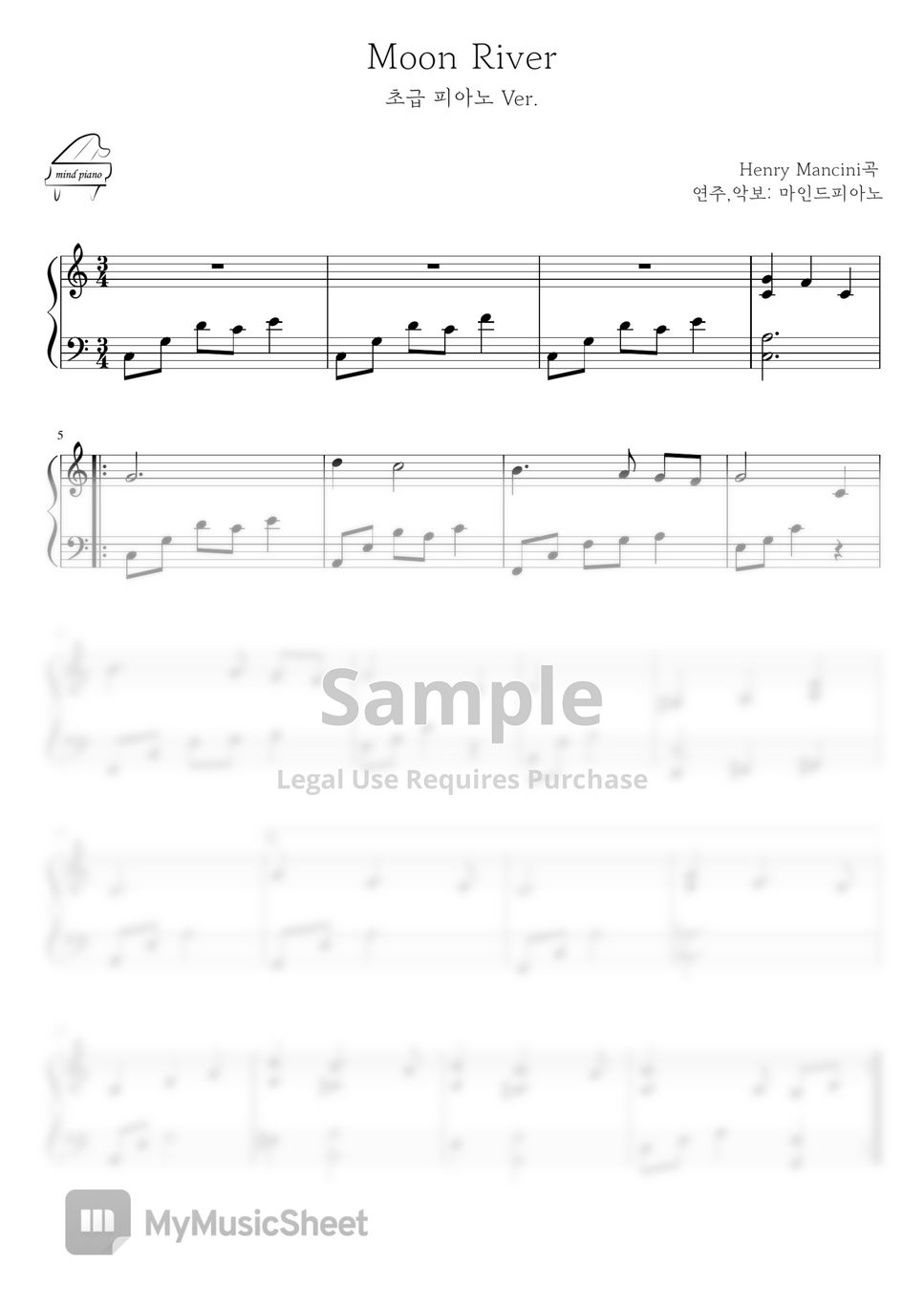 Henry Mancini - Moon River (Easy ver.) Sheets by Mindpiano