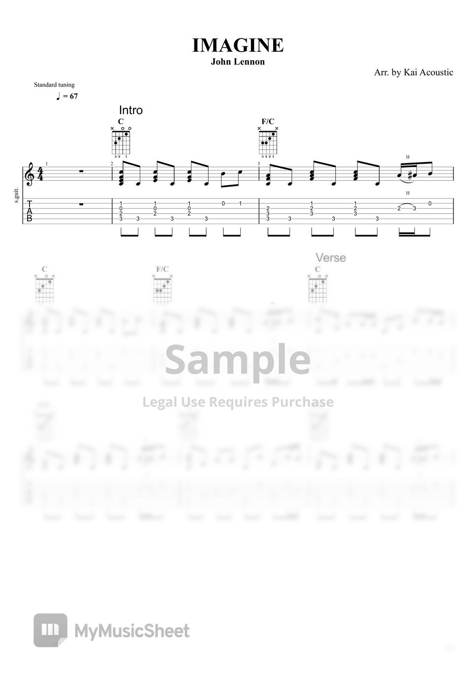 John Lennon Imagine Guitar Chords Imagine By John Lennon Sheet Music