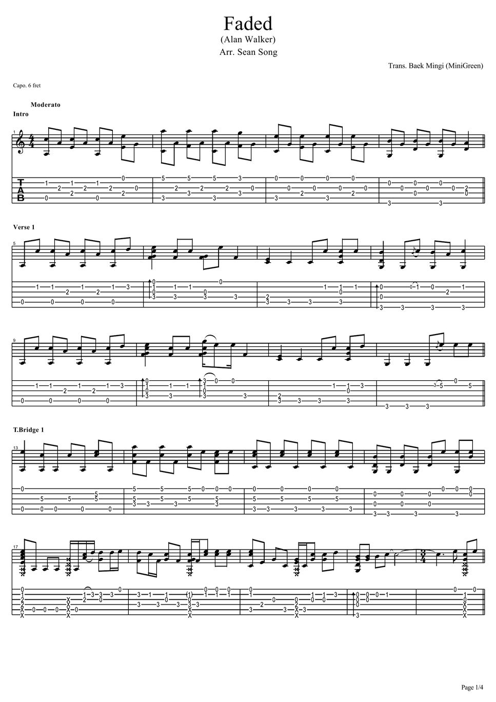 Faded (Alan Walker) in C Sheets