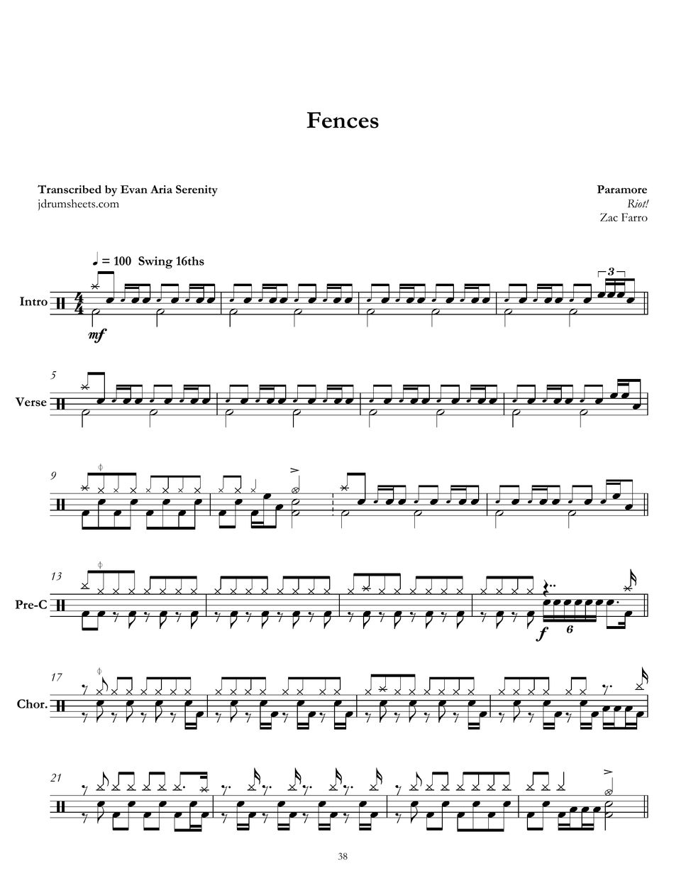 Paramore - Fences Sheets by Evan Aria Serenity