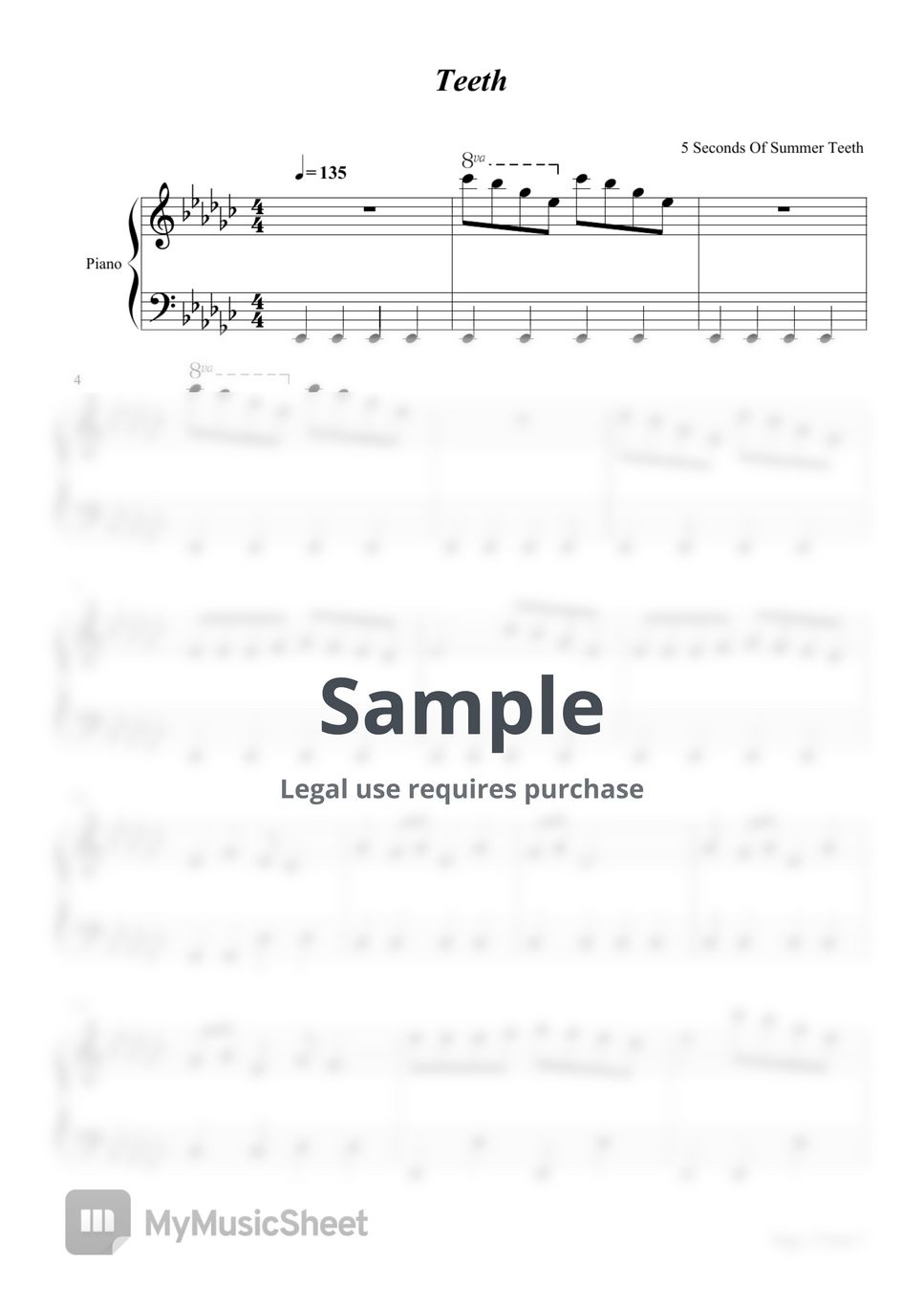 5 Seconds of Summer - Teeth (5 Seconds of Summer) Sheet Music by dogemusic