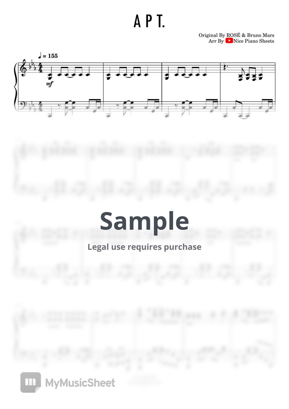 ROSÉ & Bruno Mars - APT. Sheet Music by Nice piano sheets