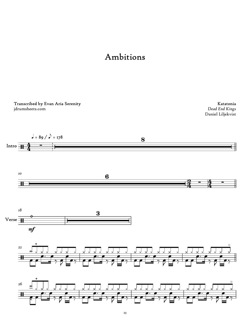 Katatonia - Ambitions 楽譜 by Jaslow Drum Sheets