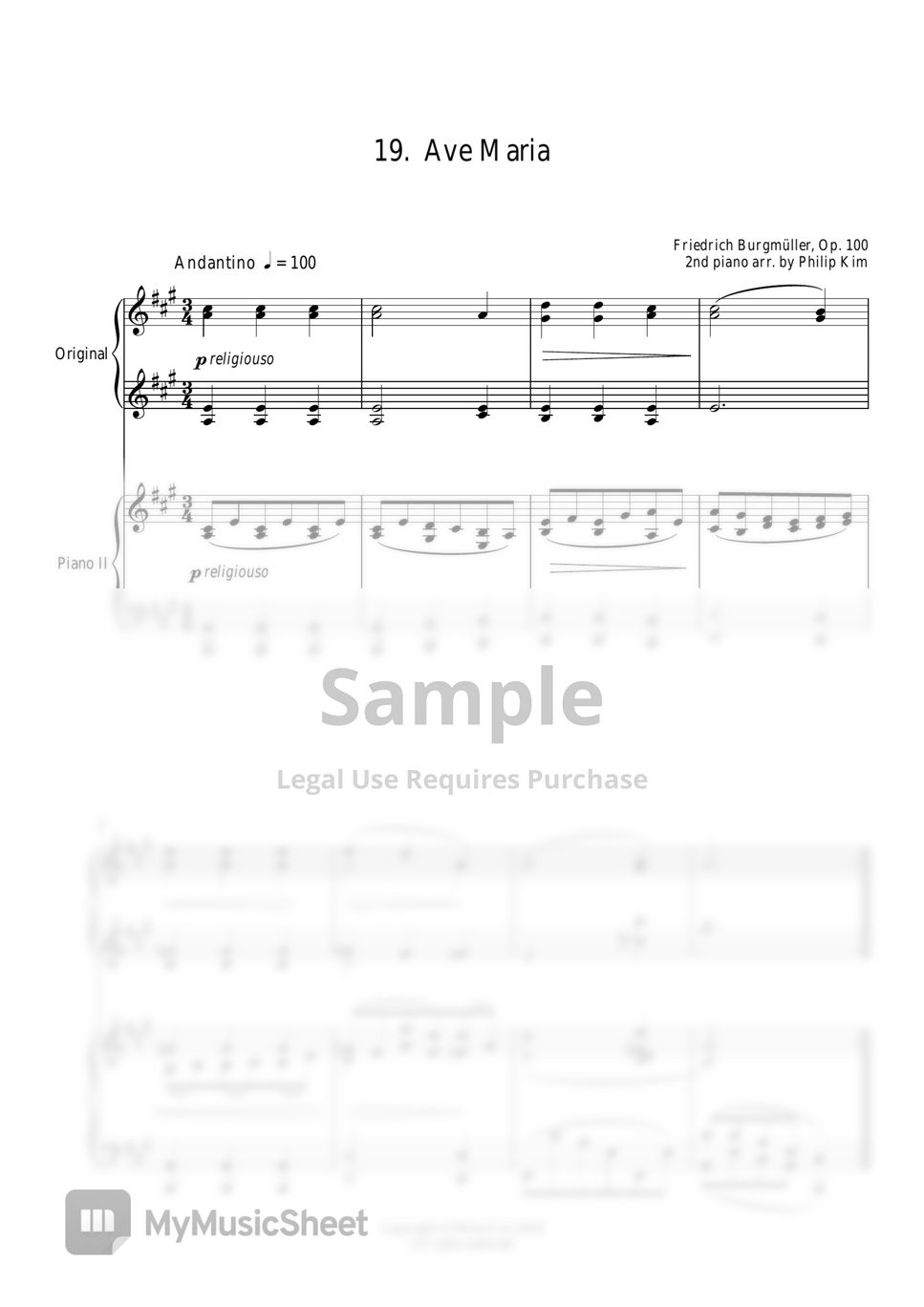 Friedrich Burgmüller - 19. Ave Maria Sheet Music by Philip Kim