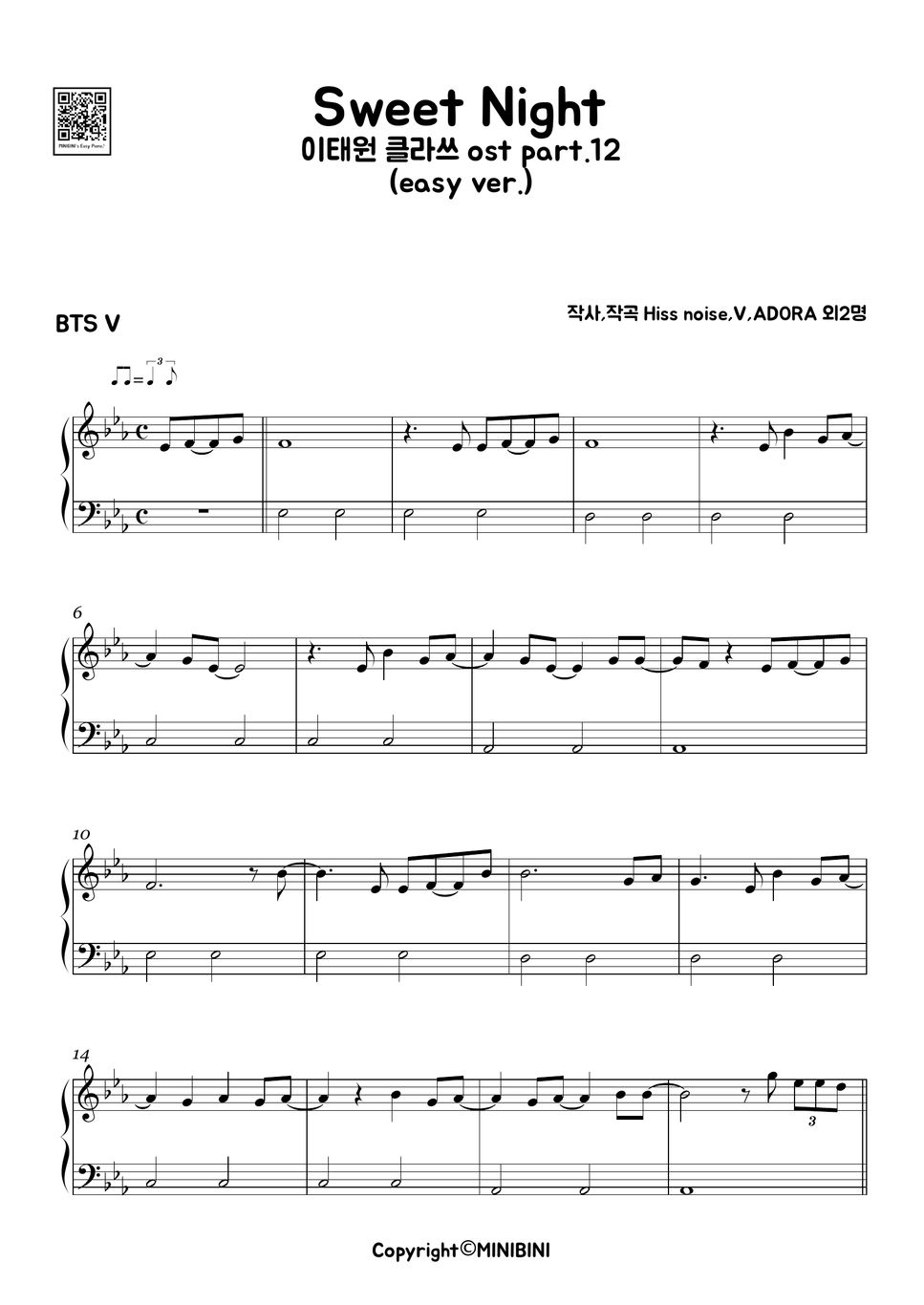 BTS V - Sweet Night [이태원 클라쓰 OST Pt.13 / ITAEWON CLASS OST] (Easy ...