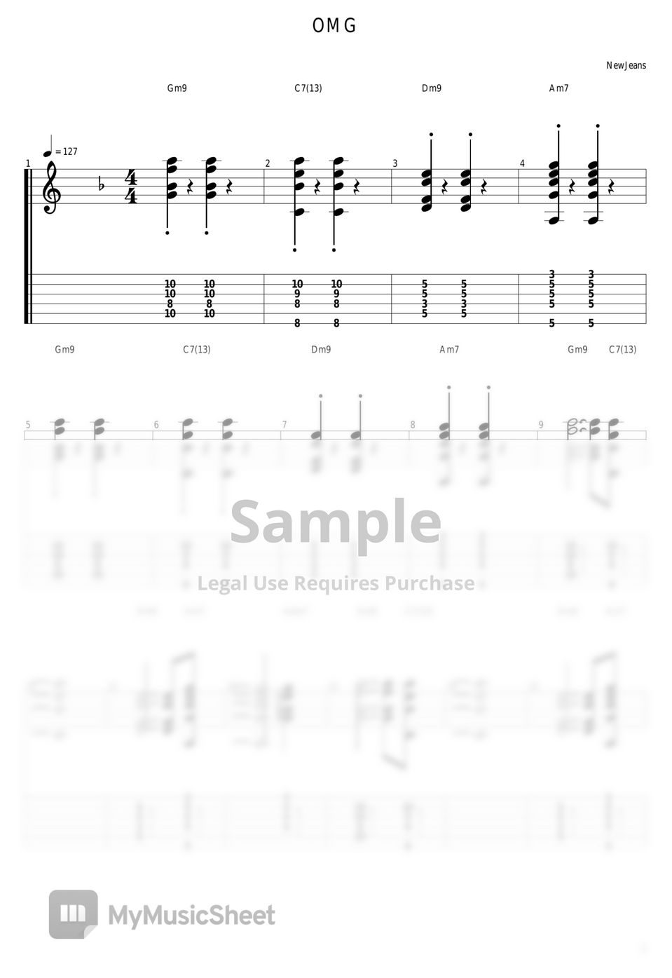 NewJeans - OMG Tab + 1staff by guitar cover with tab