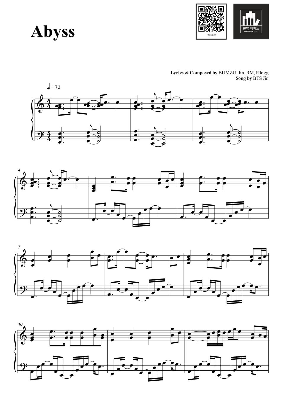 BTS Jin - Abyss Sheet by HANPPYEOMPIANO