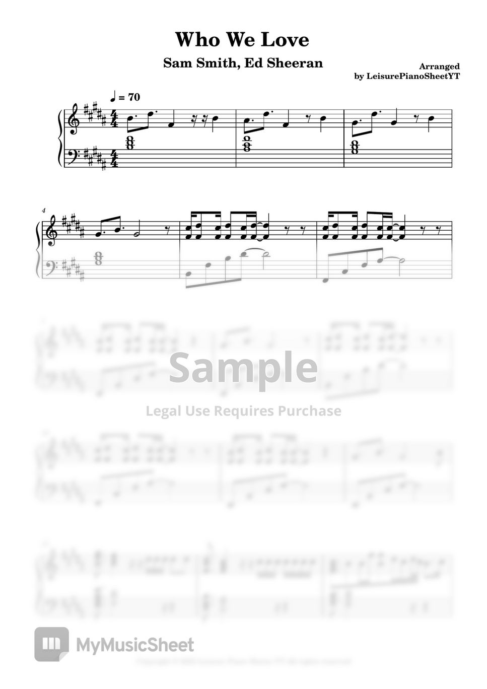 Sam Smith, Ed Sheeran - Who We Love 楽譜 by LeisurePianoSheetYT
