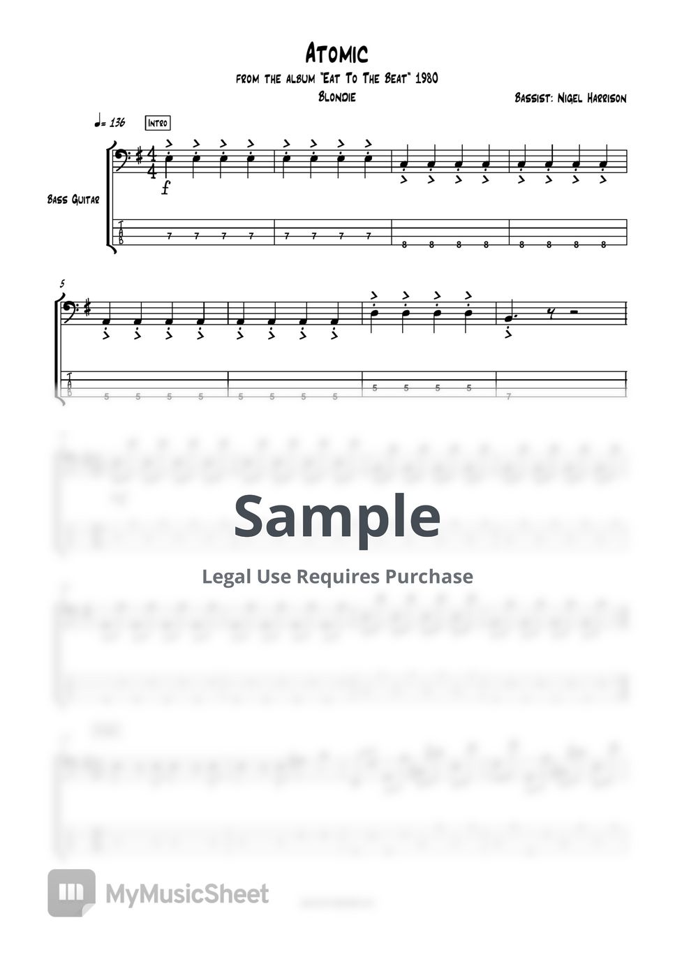 Blondie - Atomic Tab + 1staff by GrooveTubeBass