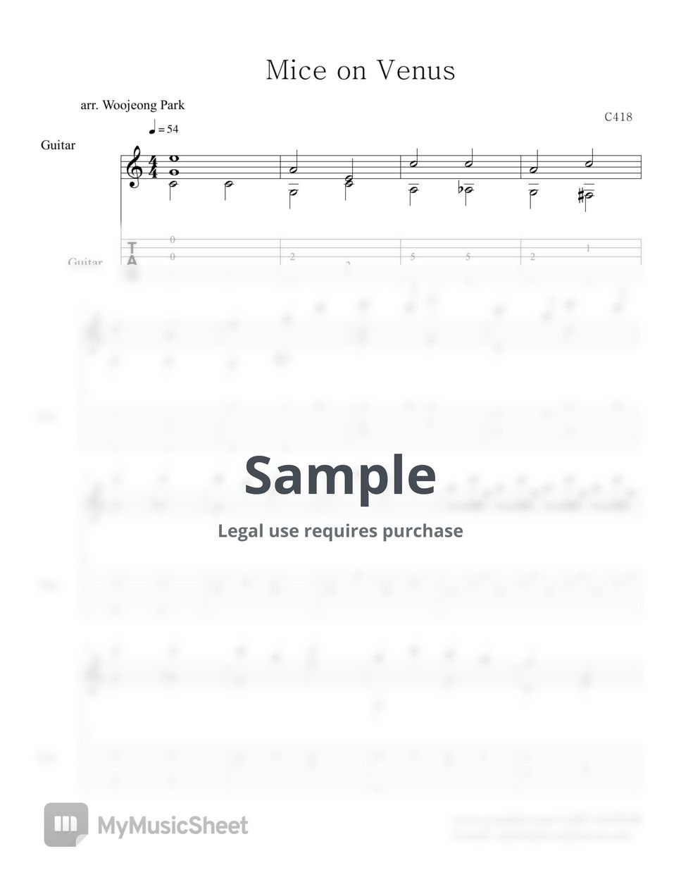 C418 - Mice on Venus (Minecraft Volume Alpha) (기타 타브 악보) Sheets by 박우정