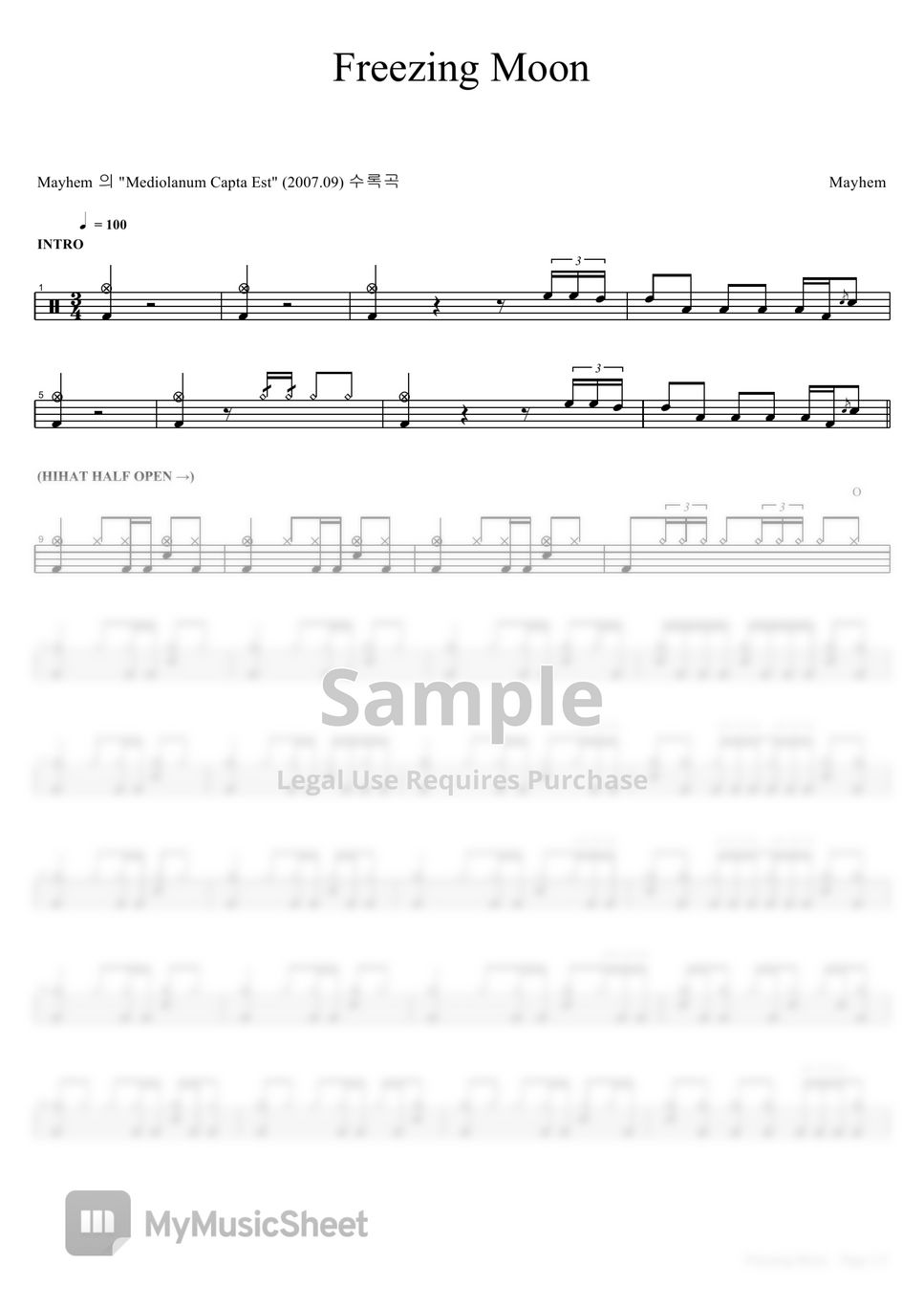 Mayhem - Freezing Moon 악보 by COPYDRUM