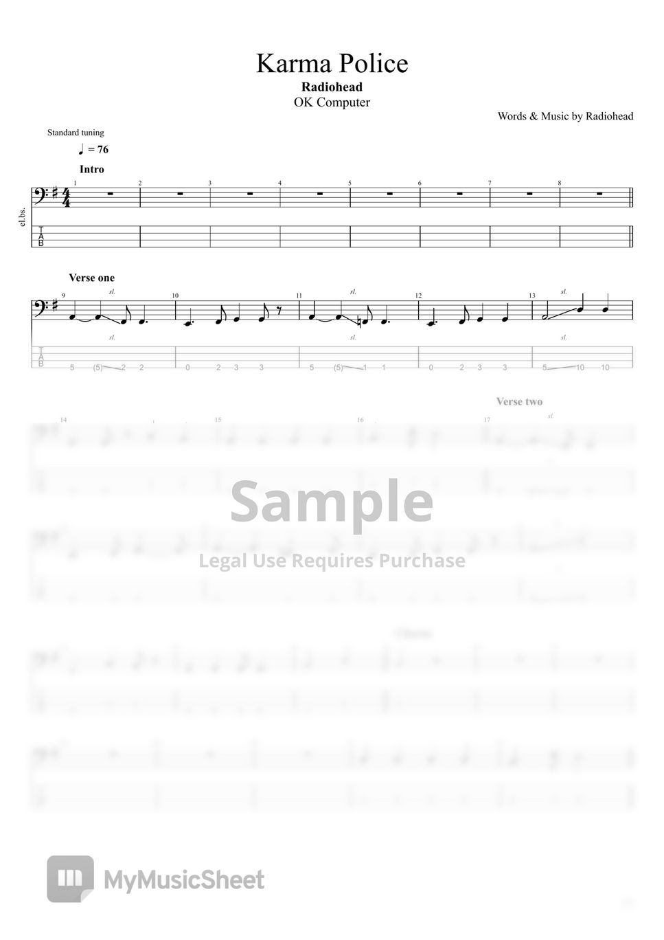 Radiohead - Karma Police Sheet Music by pdb