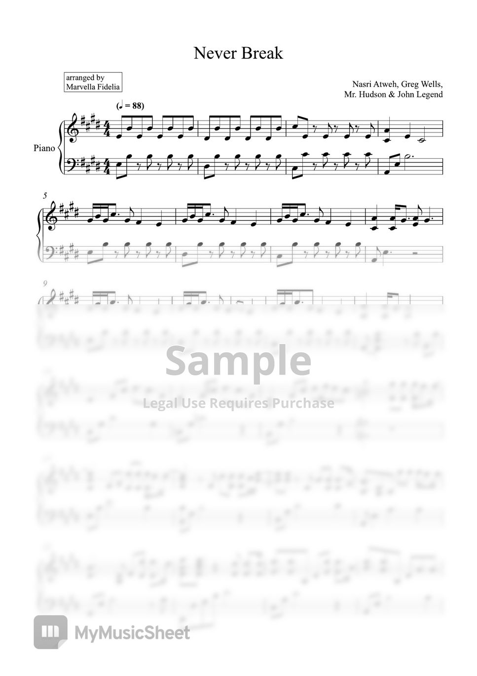 John Legend - Never Break 악보 by Marvella Fidelia