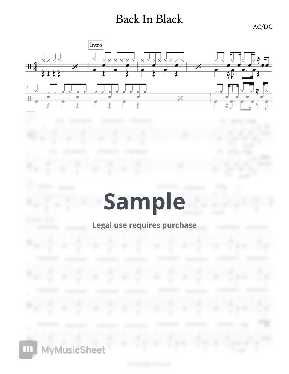 AC/DC - Back In Black โน้ตเพลง by Arkadia Drums