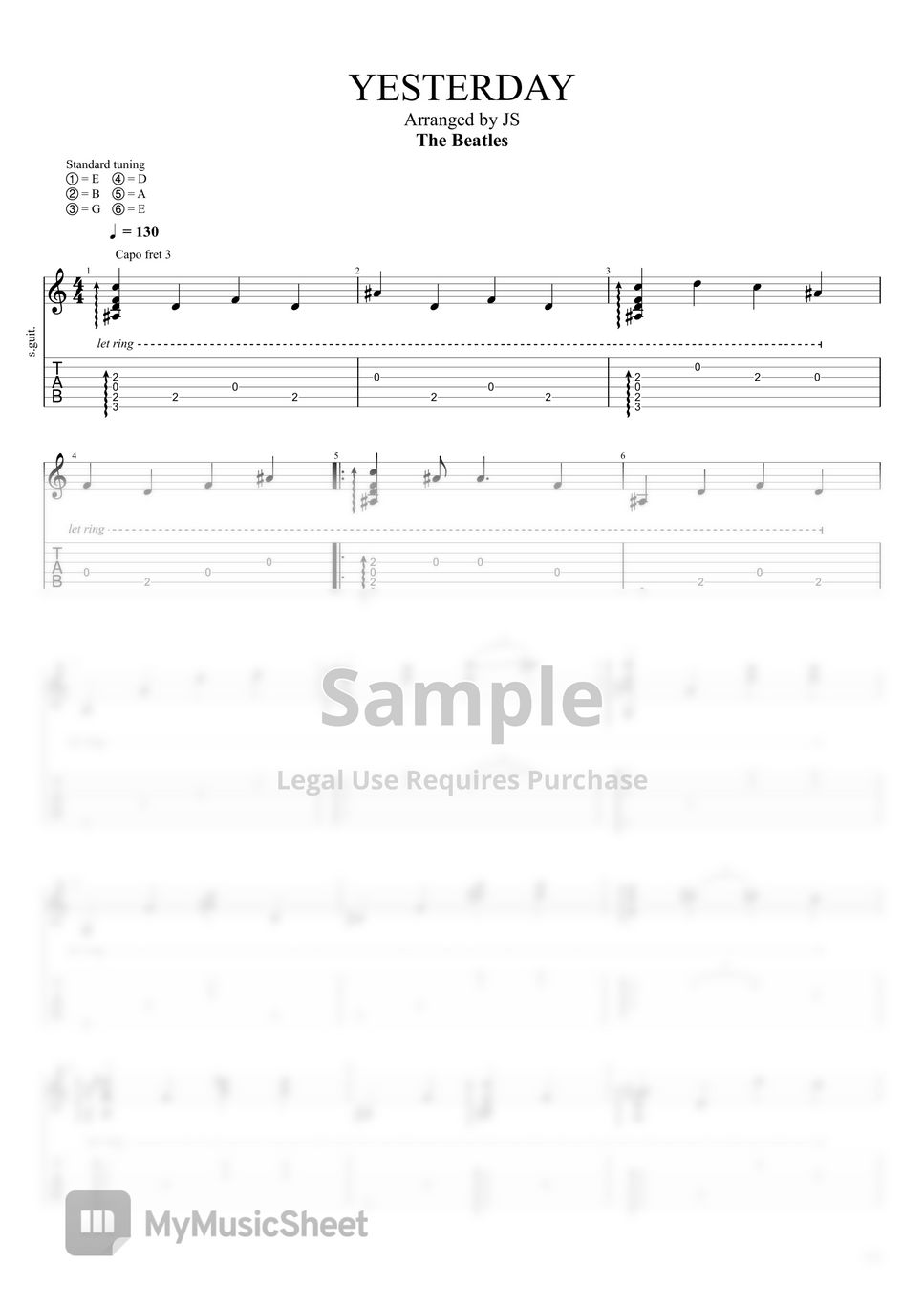 The Beatles - Yesterday Tab + 1staff by JS-WAVE