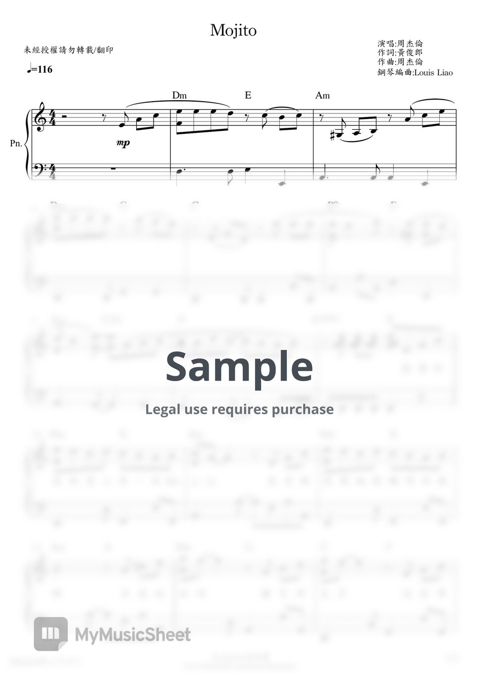 周杰倫 Jay Chou - Mojito 악보 by LouisLiao