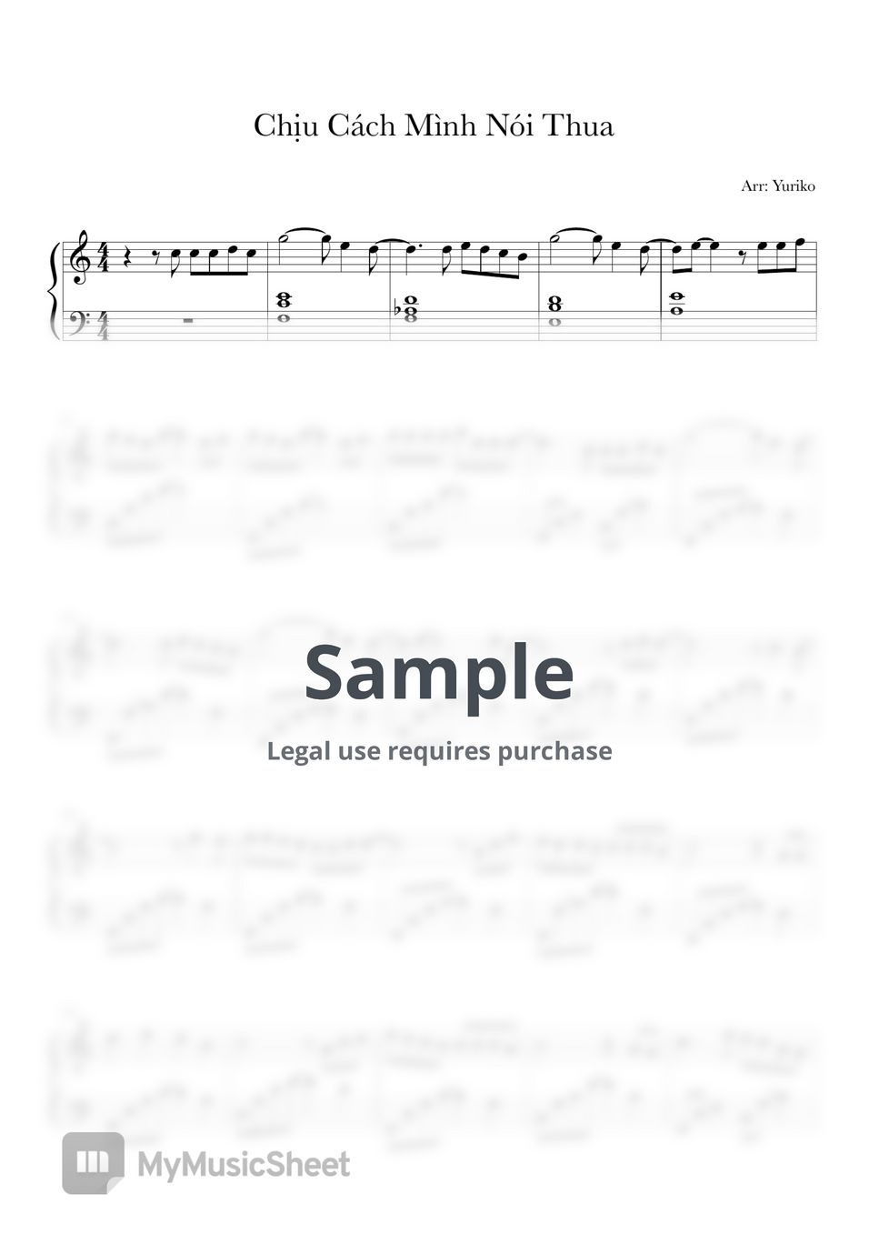 RHYDER x Coolkid x BAN - Chịu Cách Mình Nói Thua 楽譜 by Yuriko Piano