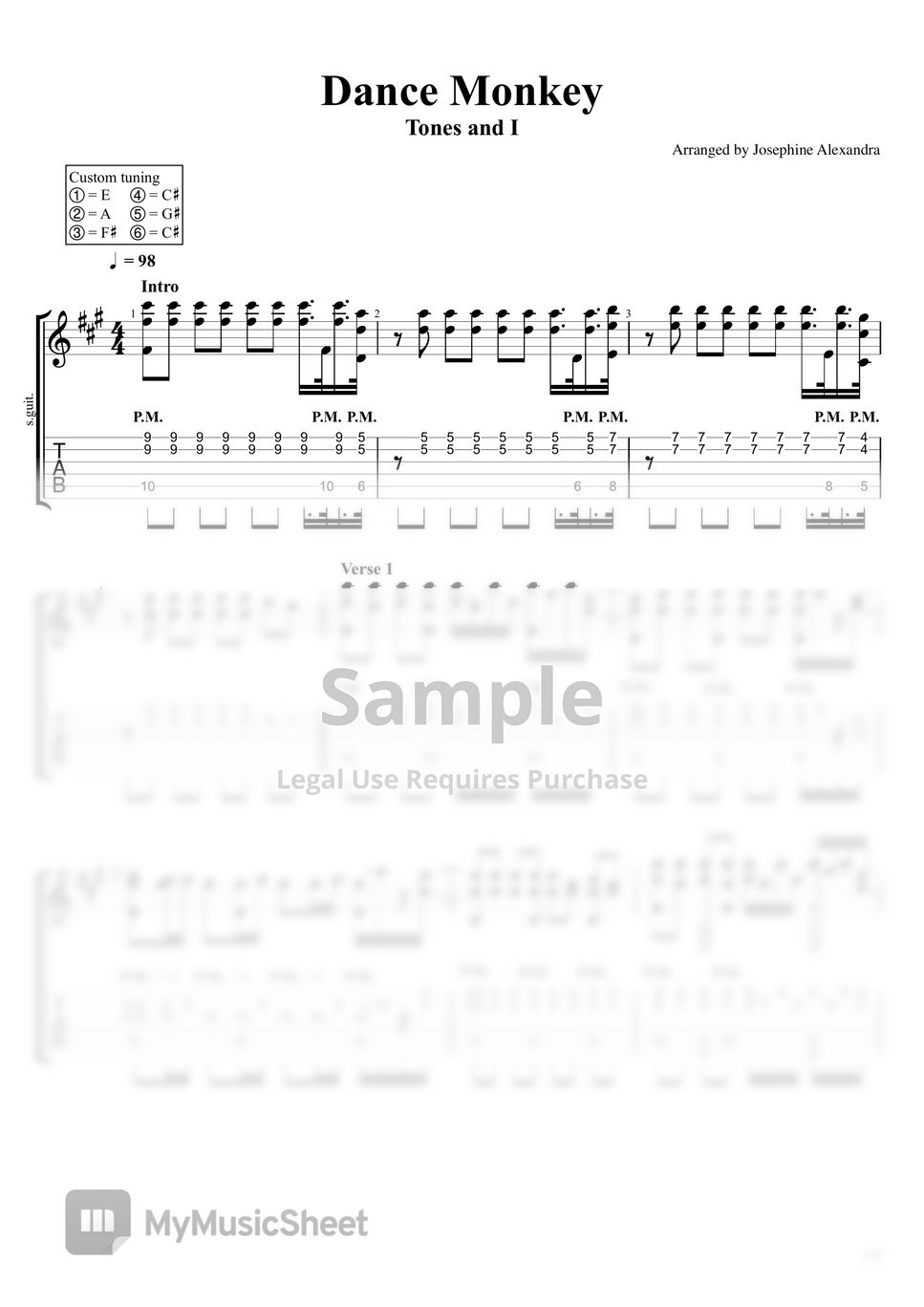 Tones and I - Dance Monkey 어쿠스틱 기타 타브 PDF | mymusic5