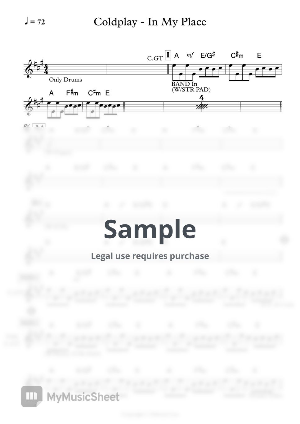 Coldplay - In My Place Piano TAB+1 Staff PDF | edward8561 | mymusic5