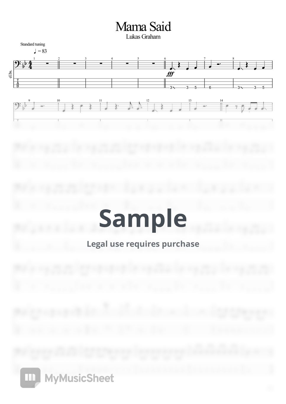 Lukas Graham - Mama Said Tab + 1staff by BassBlur