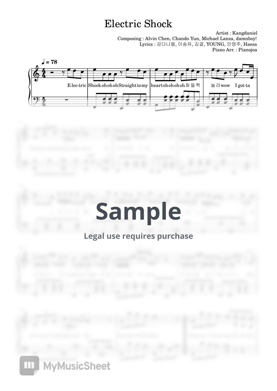 Kangdaniel - Electric Shock Sheets by Pianojoa